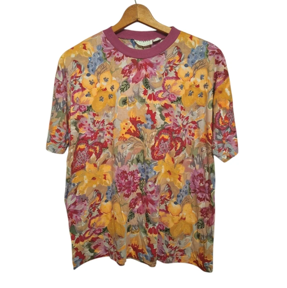 Express | Tops | Vintage Express Tricot 0 Cotton Floral Boho Sequined ...